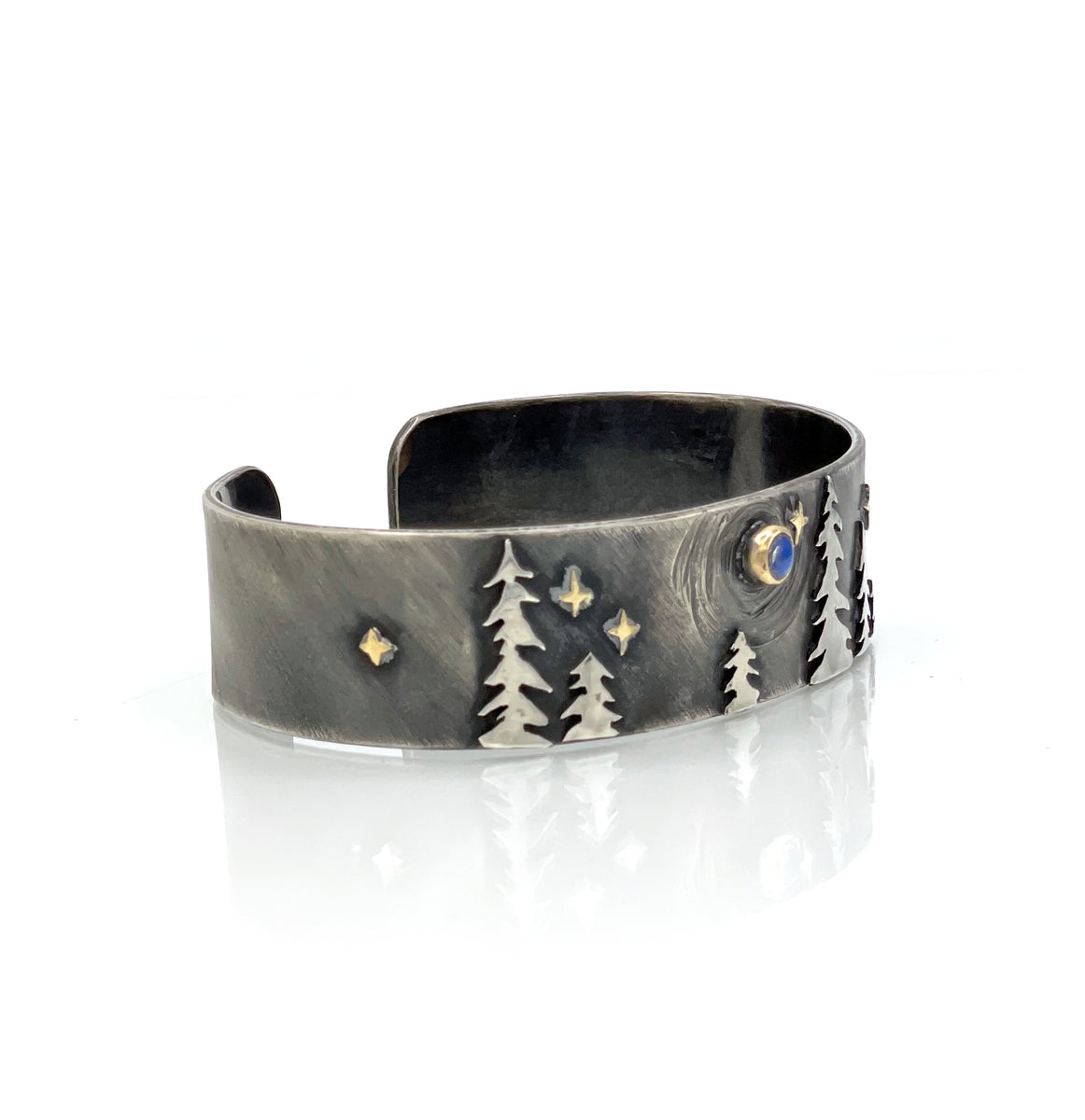 Blue Moon Cuff Bracelet, Sterling and 14K Solid Gold, One of a Kind ...
