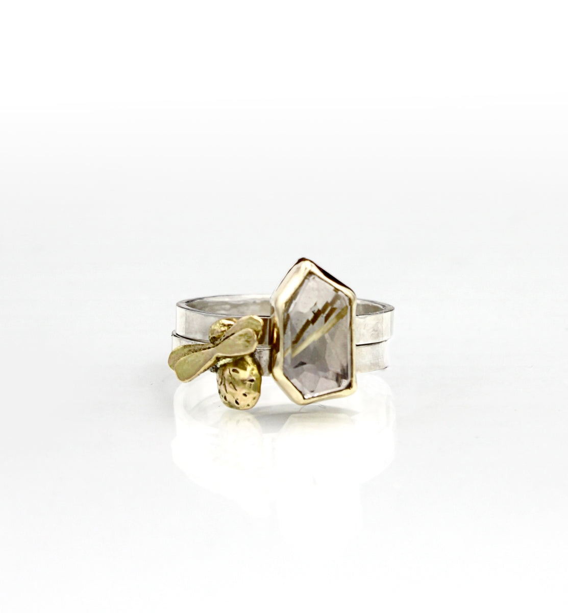 Honeybee and Honeycomb Stacking Ring Set, One of a Kind, 14K and Sterl ...