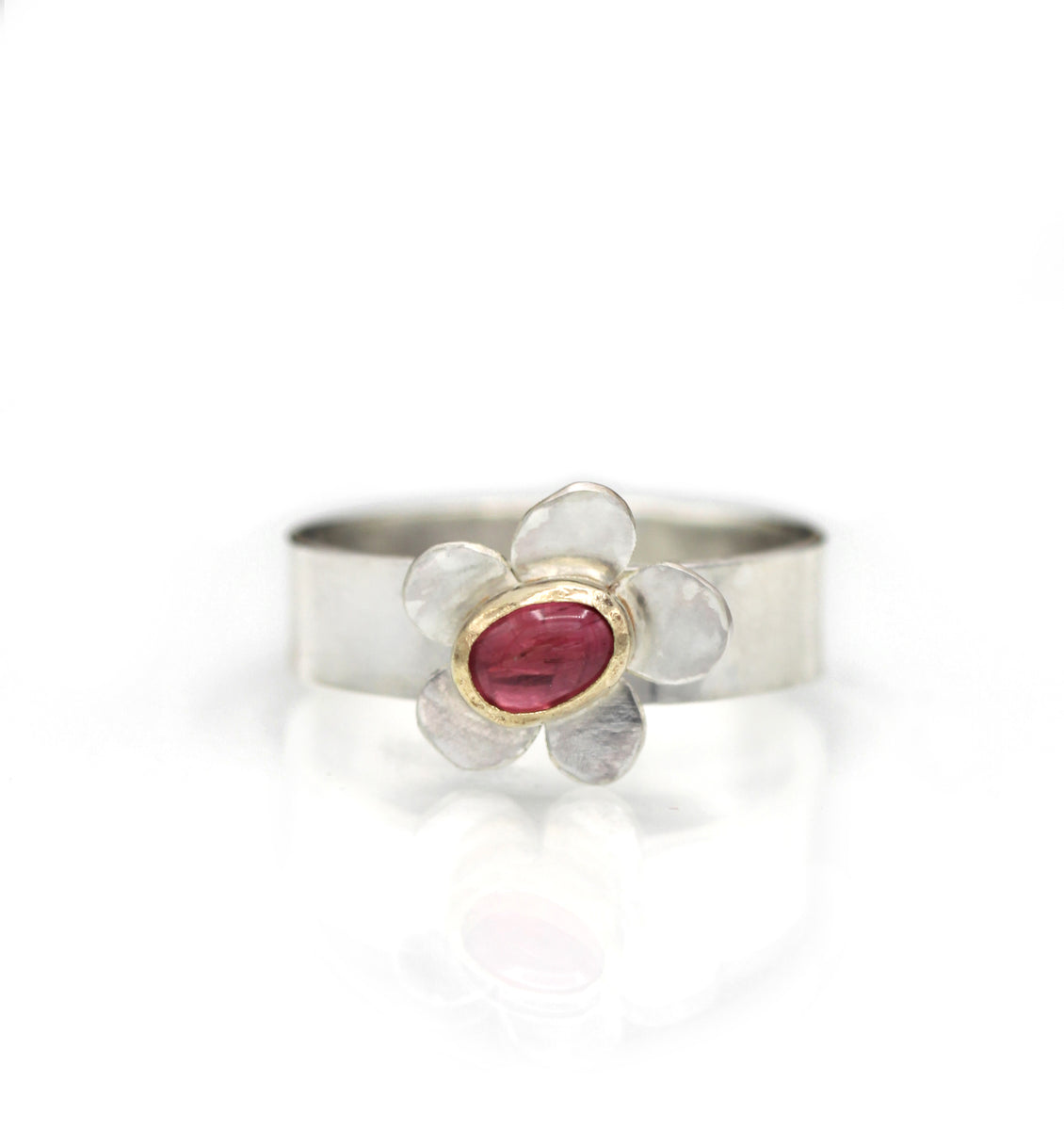 Tourmaline Flower Ring, Sterling and 14K Rubellite Tourmaline Flower R ...